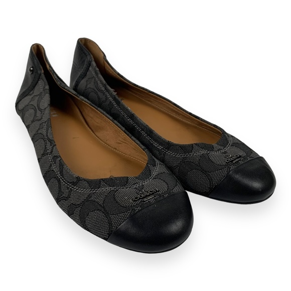 Coach | Shoes | Coach Black Gray Signature Canvas Monogram Leather Cap ...